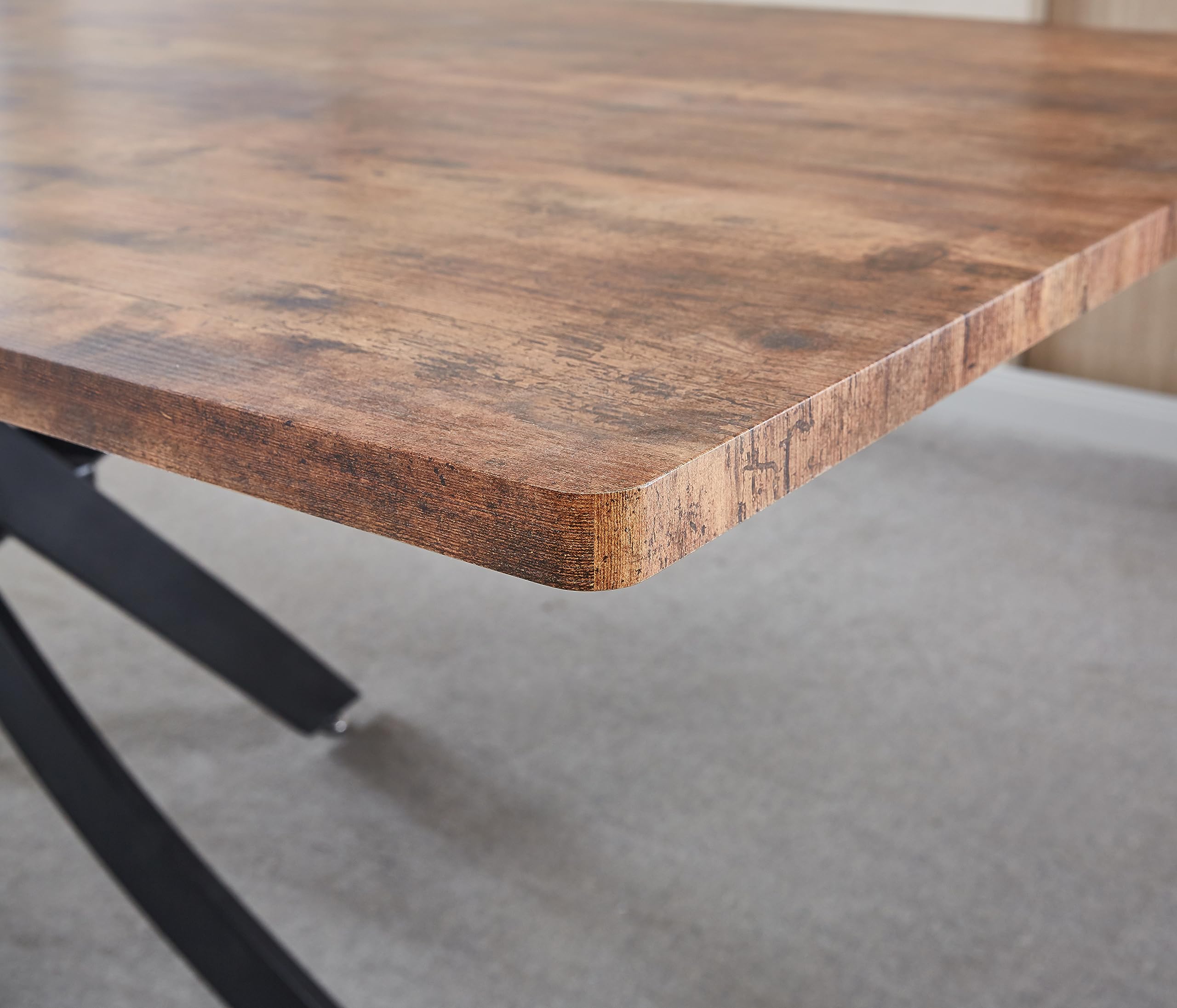 Mid-Century Dining Table for 6 People,63" Dining Room Table,Farmhouse Kitchen Table with Walnut Printed Wooden Table,Modern Dining Room Table with Black Metal Legs