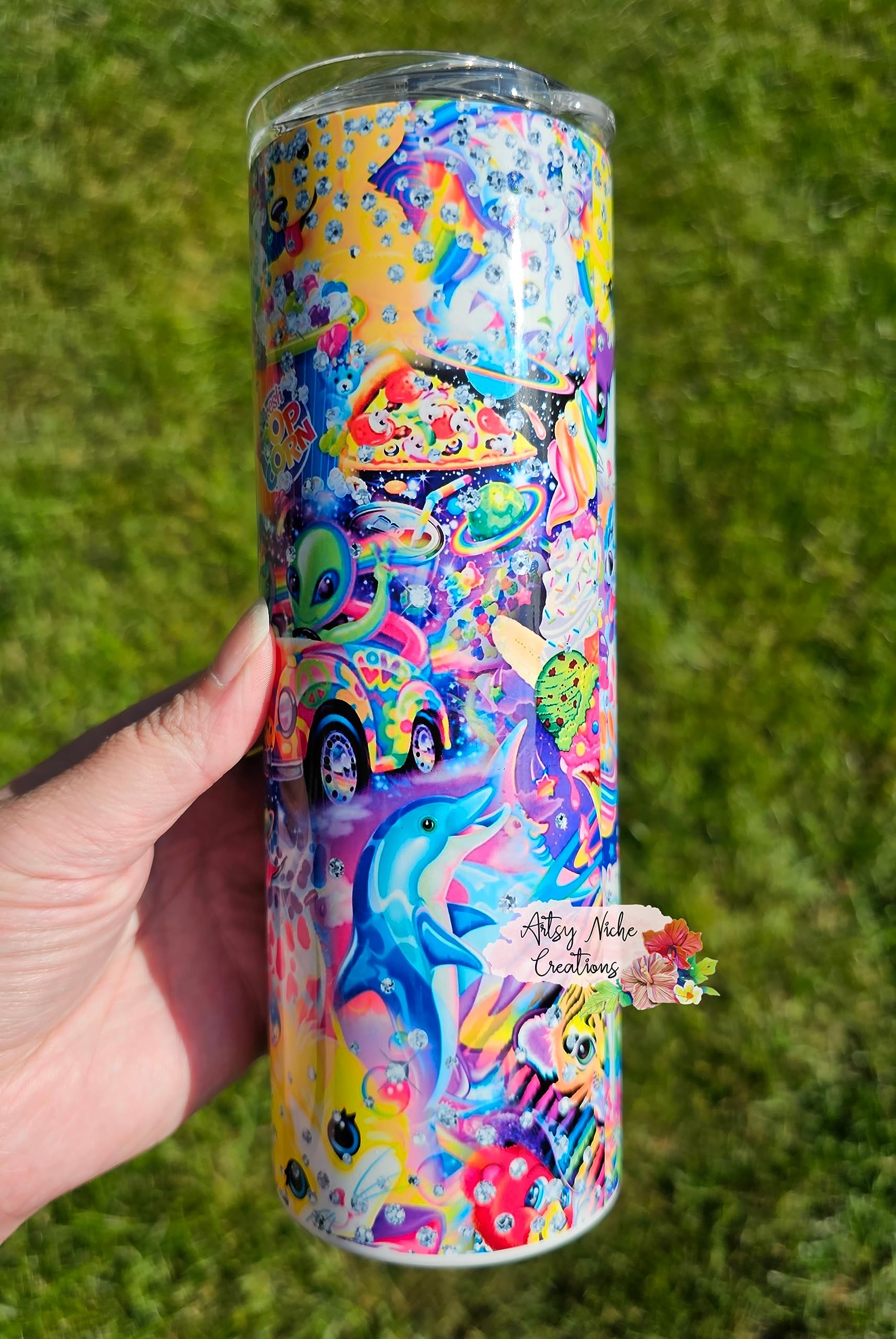 20 oz Lisa Characters Frank Rhinestone Print Handmade Stainless Steel Insulated Sublimation Tumbler