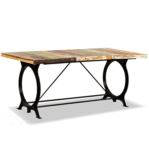 GOLINPEILO Wooden Dining Table with Steel Legs, Industrial-Style Kitchen Table Solid Reclaimed Wood 70.9" x 35.4" x 30.3" -AA