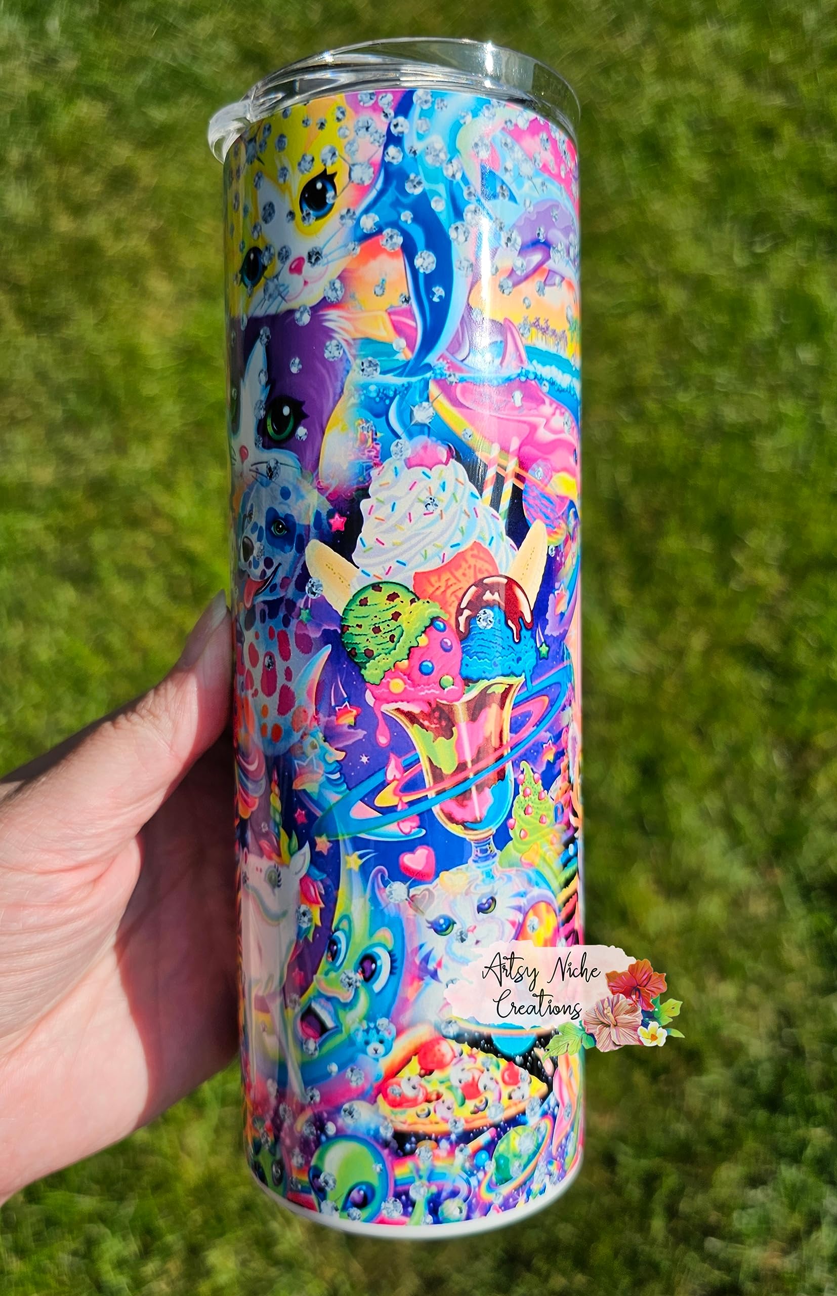 20 oz Lisa Characters Frank Rhinestone Print Handmade Stainless Steel Insulated Sublimation Tumbler