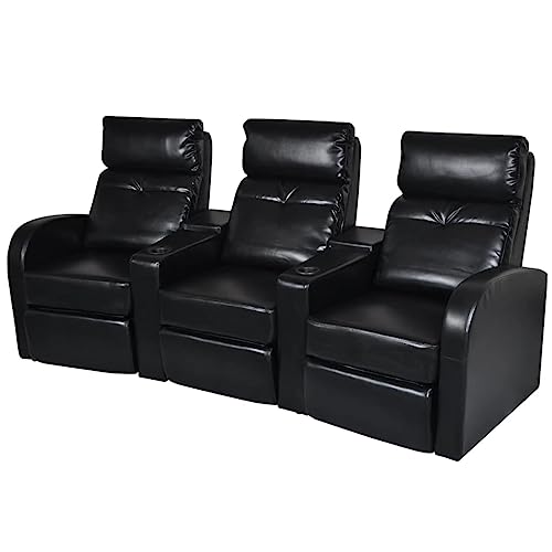 YPWRENH Reading Chair 3-Seater Home Theater Recliner Sofa Black Faux Leather High Back Chair for Living Room, Dining Room, Conference Room, Waiting Room