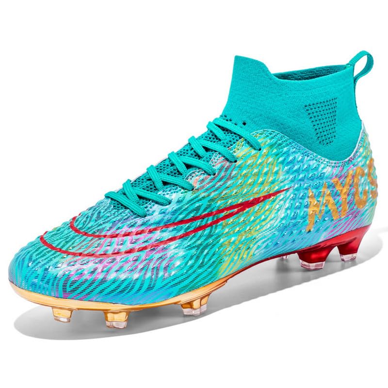 DHOVOR Boys Girls High-Top Soccer Cleats Youth Football Cleats Comfortable Indoor Soccer Shoes for Kids Outdoor/Indoor/Competition/Unisex