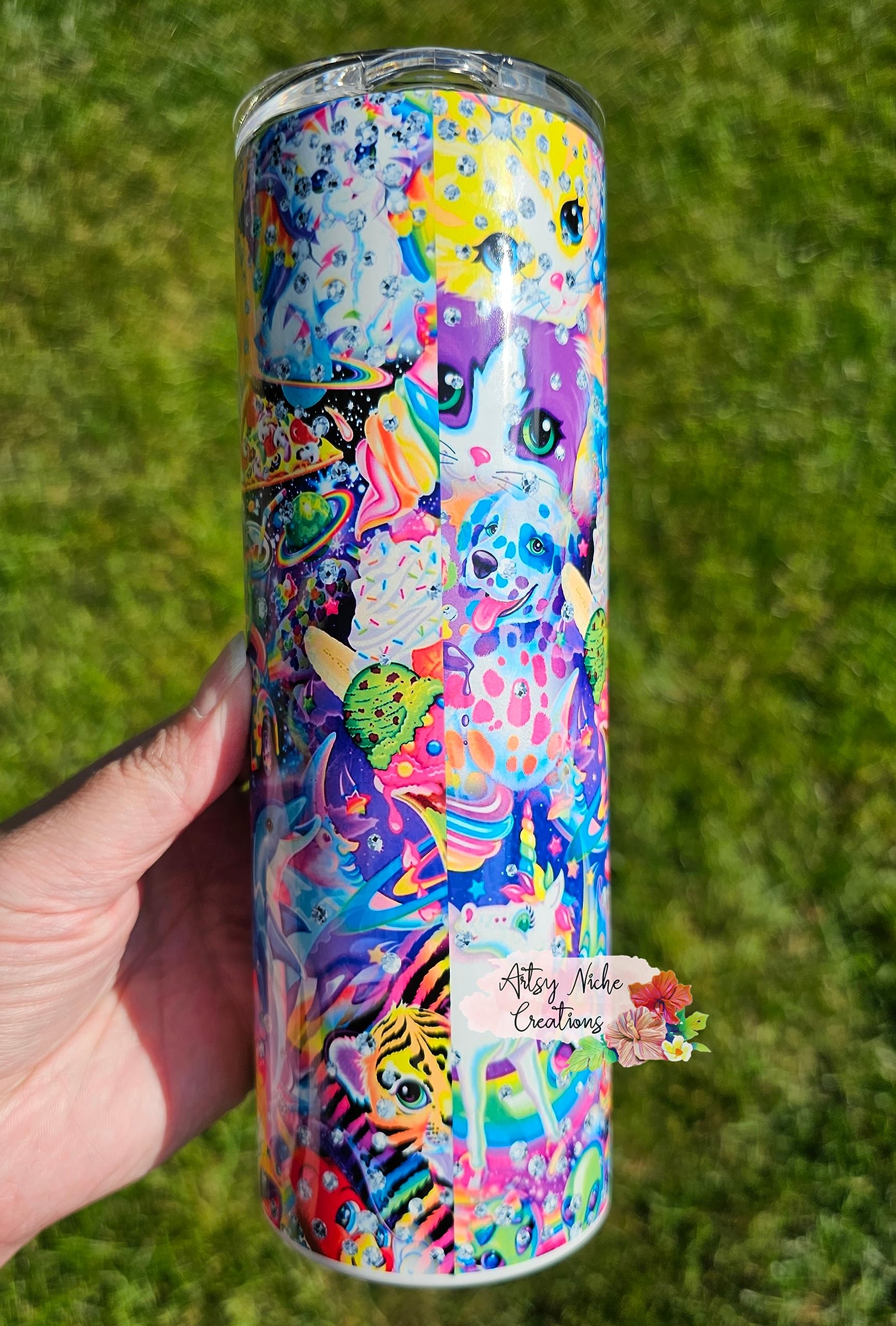 20 oz Lisa Characters Frank Rhinestone Print Handmade Stainless Steel Insulated Sublimation Tumbler