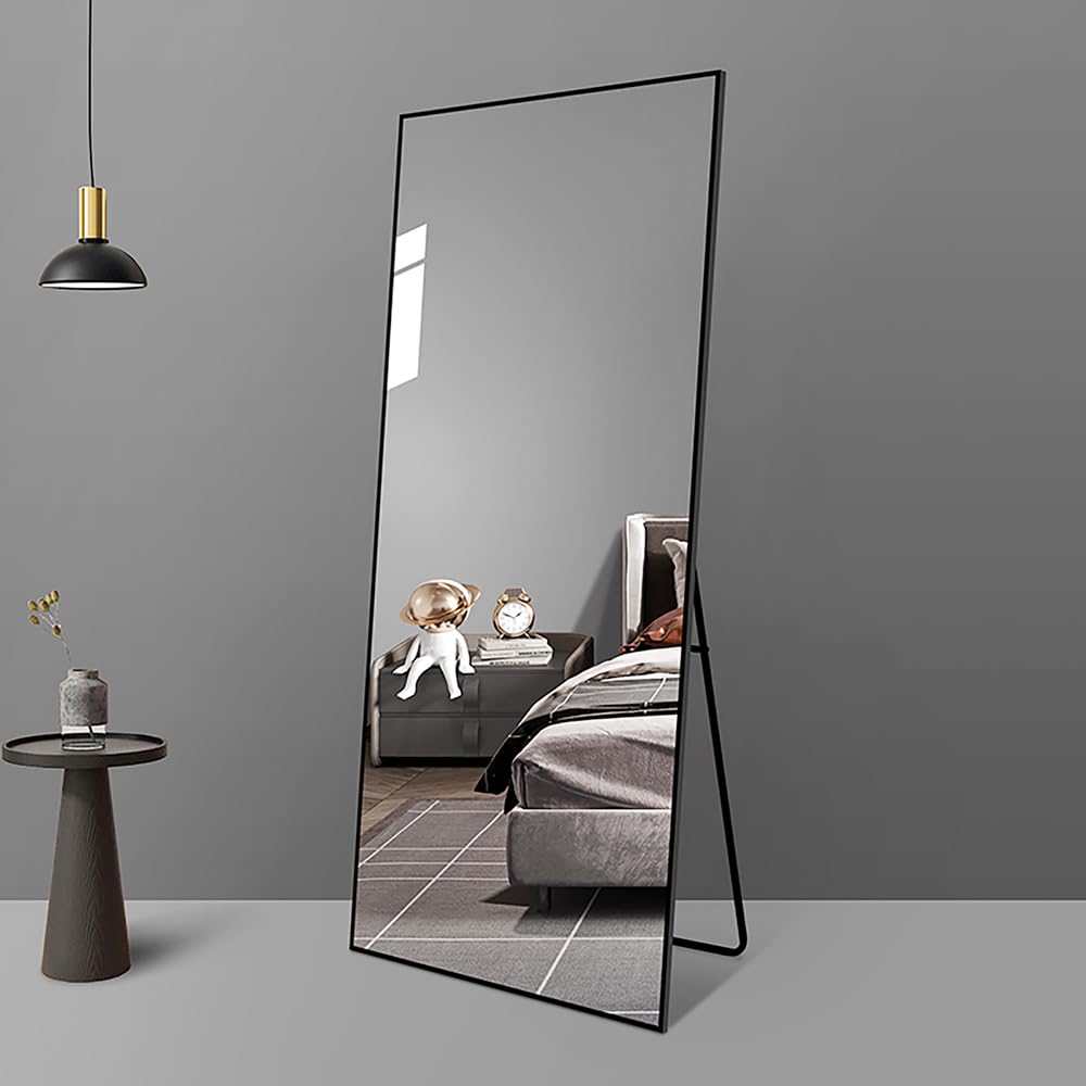 Yone jx je Full Length Mirror 65"x24" Standing Hanging or Leaning Against Wall Floor Mirrors Wall-Mounted Full Body Dressing Mirror with Ultra Thin Aluminum Alloy Frame for Living Room, Bedroom Black