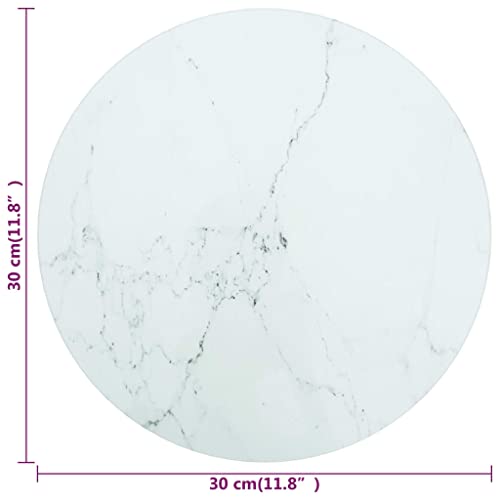 ULUYYUC Table Top,Living Room Tables Kitchen Table Dining Table Suitable Suitable for Kitchen Room,Dining Room,Living Room White Ø 11.8"x0.3" Tempered Glass with Marble Design