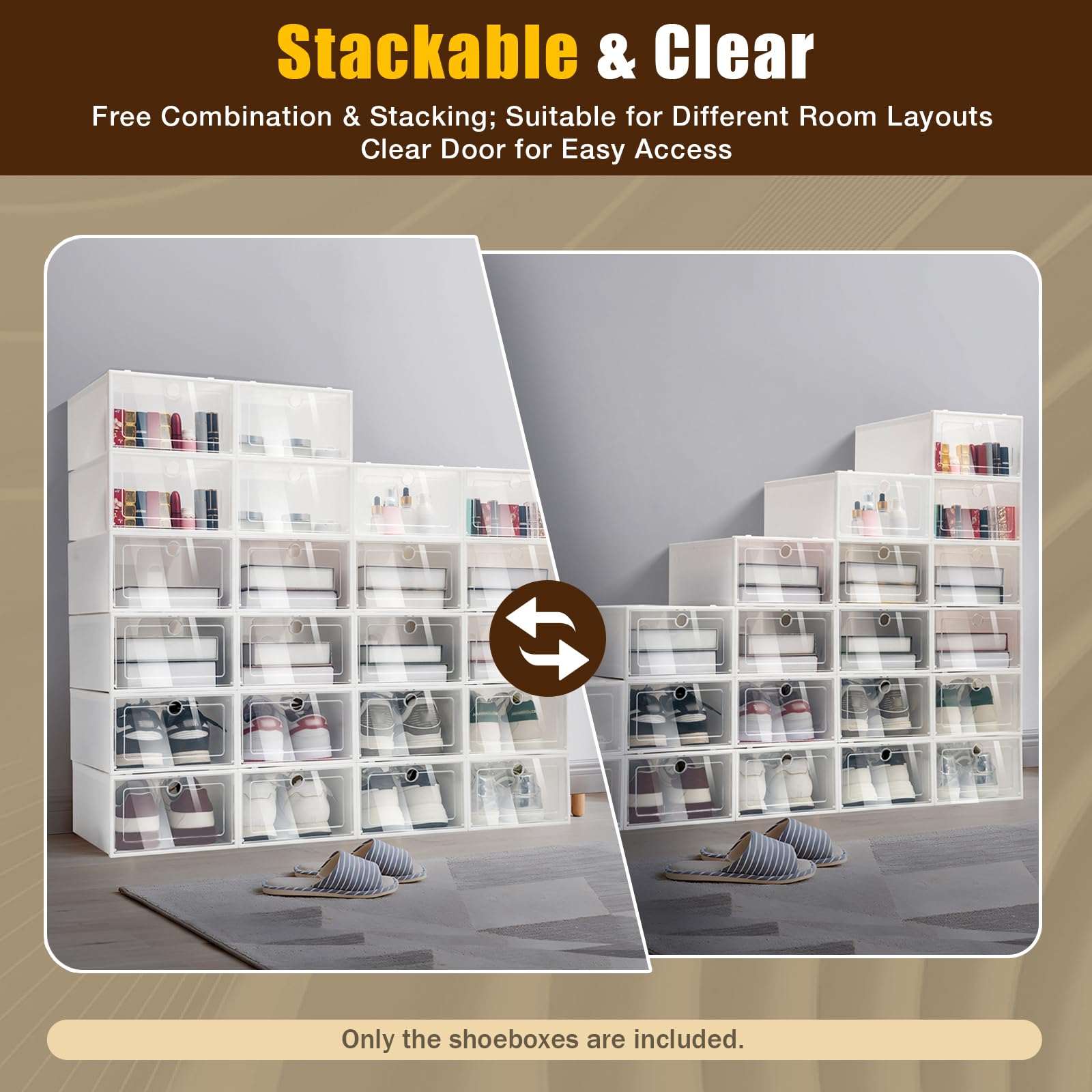 LIYUANJUN Stackable Shoe Box, 24Pcs Shoe Storage Box Shoe Sneaker Organizer DIY Shoe Stand Containers for Women Men Putting Slippers Boots in Living Room Hallway Transparent