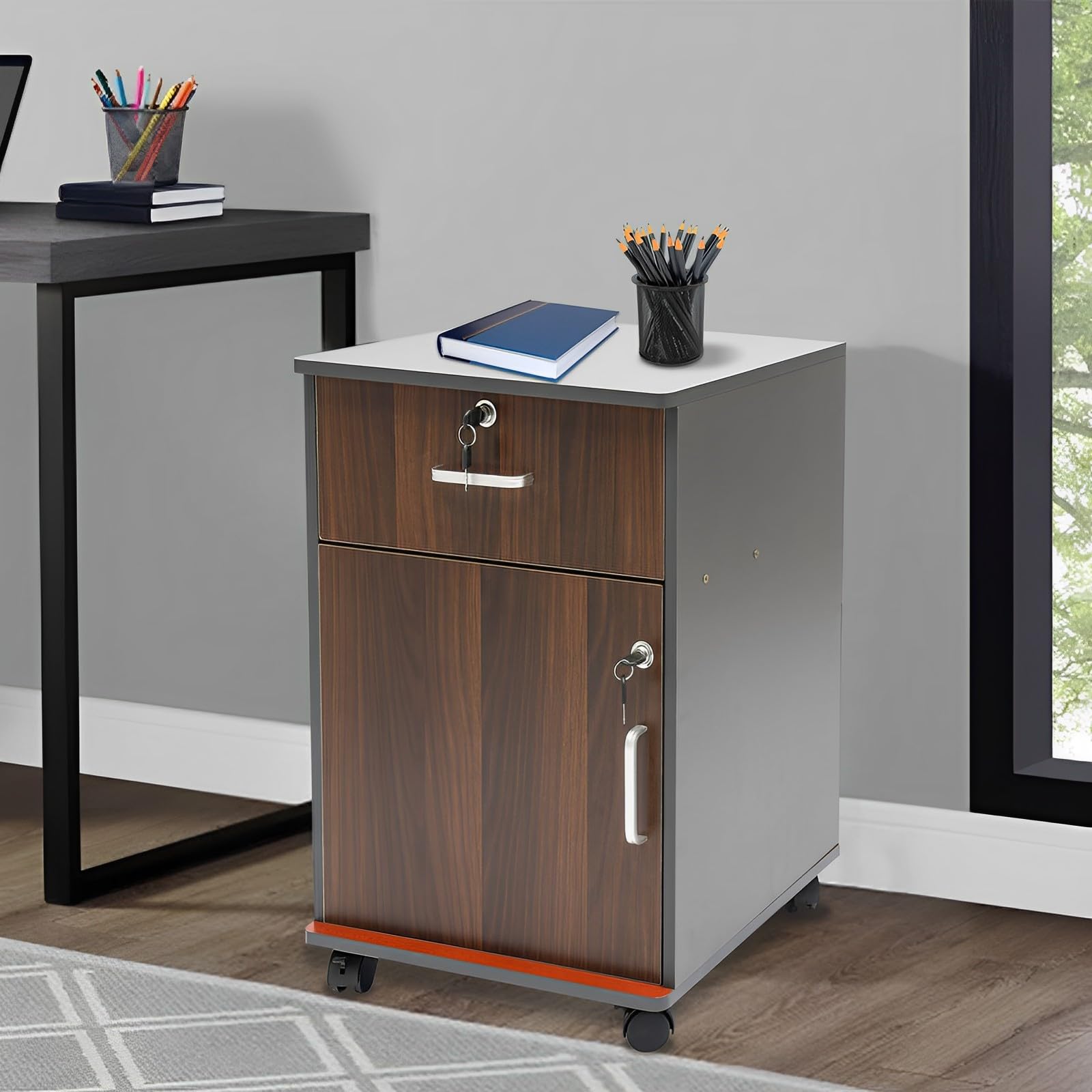 1-Drawer File Cabinet, Home Printer Stands, Office Vertical Files, Mobile File Cabinet,Metal File Cabinets with Lock,Vertical Filing Organization Storage Cabinets,Rolling Printer Stand with Cabinet