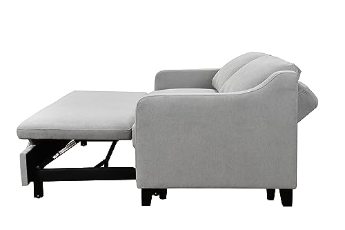 3-in-1 Upholstered Futon Sofa Loveseat Convertible Sleeper Couch Bed ,2-Seaters Sofa & Couch Soft Cushions Love Seat Daybed for Small Space Living Room Napping,Light Gray Queen Size with 2 Pillows
