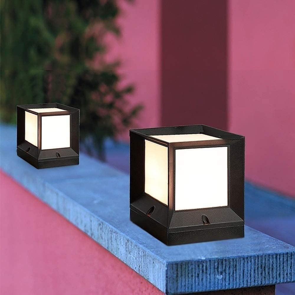 Post Light Outdoor Pillar Lamp, Classic Square Cube Modern Post Light IP55 Waterproof Rainproof Outdoor Pillar Lamp Black Aluminum Metal Patio Lights E27 Post Lantern for Garden Lawn Villa Door Fence