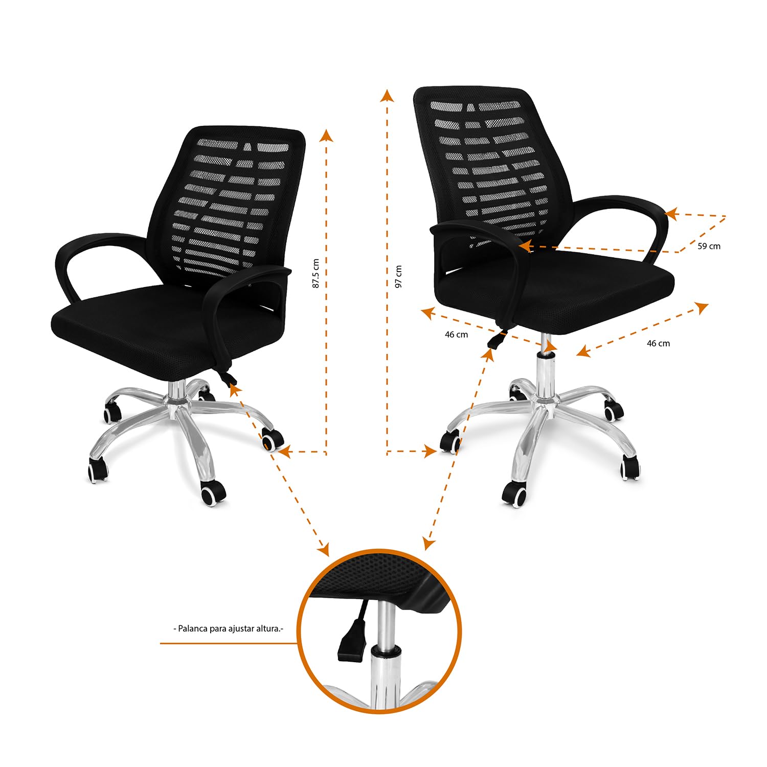 Andromeda Inc Office Chair, Ergonomic Swivel Desk, Adjustable to the Column and Lumbar Support, Breathable Mesh Material.