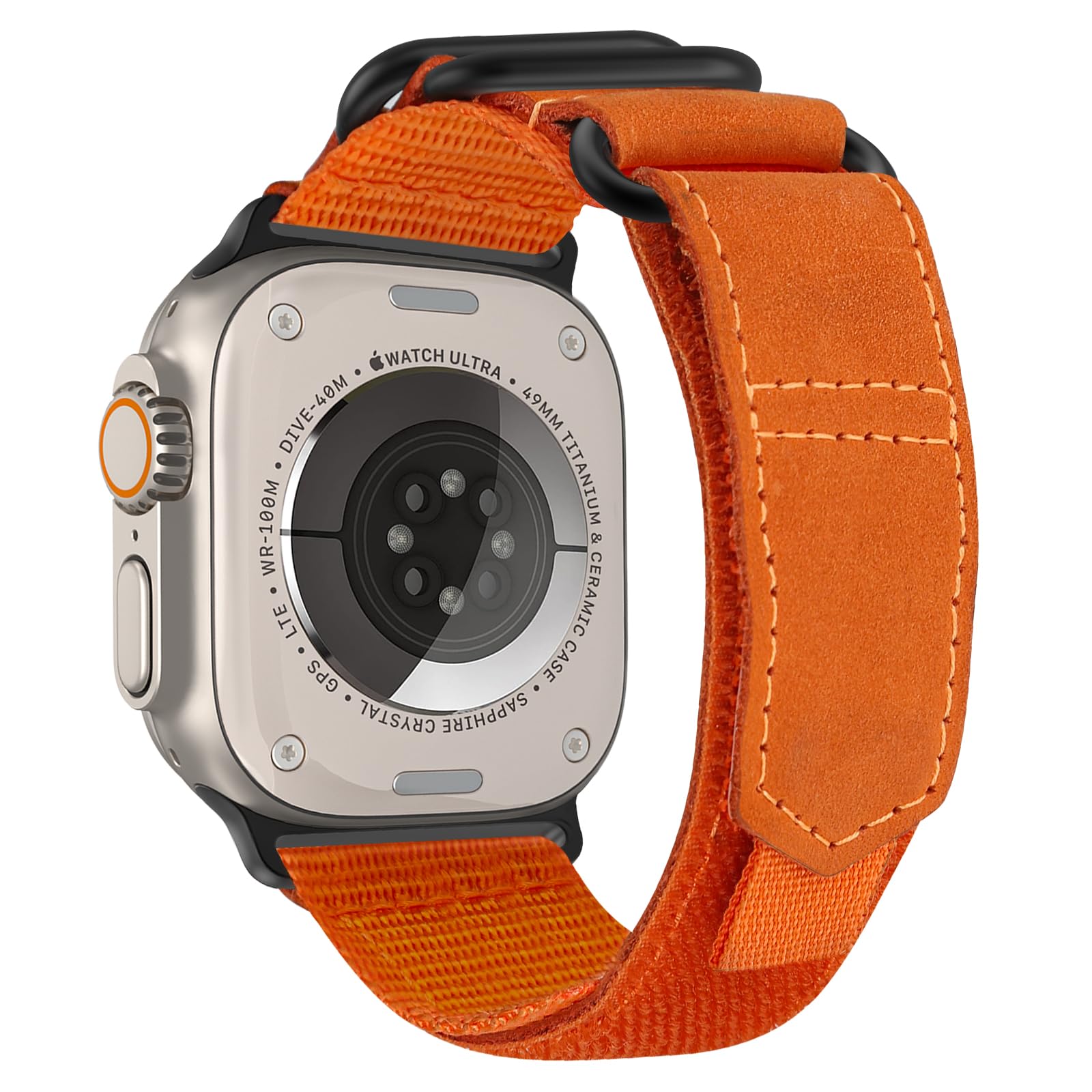Kawoco Sport Bands Compatible with Apple Watch Ultra Band 49mm 45mm 44mm 42mm, Rugged Adjustable Breathable Braided Leather Combination Strap Men for iWatch Ultra 2 Series 9 8 7 6 5 4 3 SE Orange