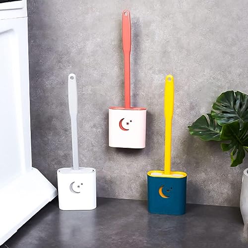 Compact Brush Toilet Brush Silicone Brush Head Toilet Cleaner Brush Home Bathroom Toilet Bowl Brush and Holder Set