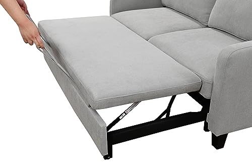3-in-1 Upholstered Futon Sofa Loveseat Convertible Sleeper Couch Bed ,2-Seaters Sofa & Couch Soft Cushions Love Seat Daybed for Small Space Living Room Napping,Light Gray Queen Size with 2 Pillows