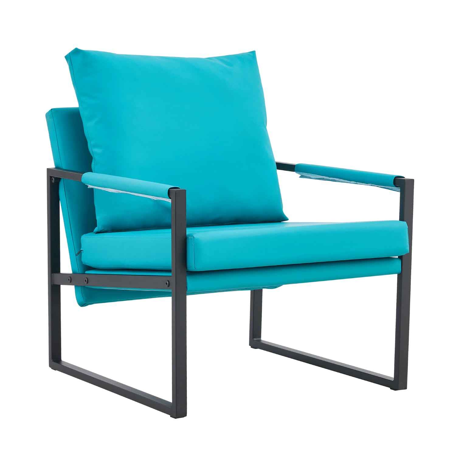LKTART Accent Chair with Durable Square Metal Frame Cushion Single Sofa Chair Mid Century Modern Reading Comfy Lounge Chair Upholstered Armchair for Living Room Bedroom Office Blue