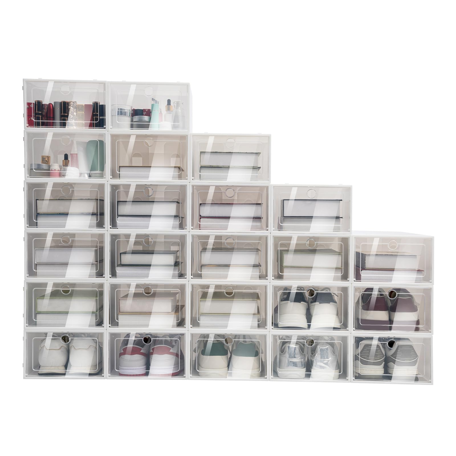 LIYUANJUN Stackable Shoe Box, 24Pcs Shoe Storage Box Shoe Sneaker Organizer DIY Shoe Stand Containers for Women Men Putting Slippers Boots in Living Room Hallway Transparent