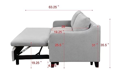 3-in-1 Upholstered Futon Sofa Loveseat Convertible Sleeper Couch Bed ,2-Seaters Sofa & Couch Soft Cushions Love Seat Daybed for Small Space Living Room Napping,Light Gray Queen Size with 2 Pillows