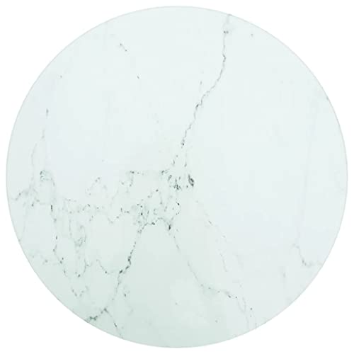 ULUYYUC Table Top,Living Room Tables Kitchen Table Dining Table Suitable Suitable for Kitchen Room,Dining Room,Living Room White Ø 11.8"x0.3" Tempered Glass with Marble Design