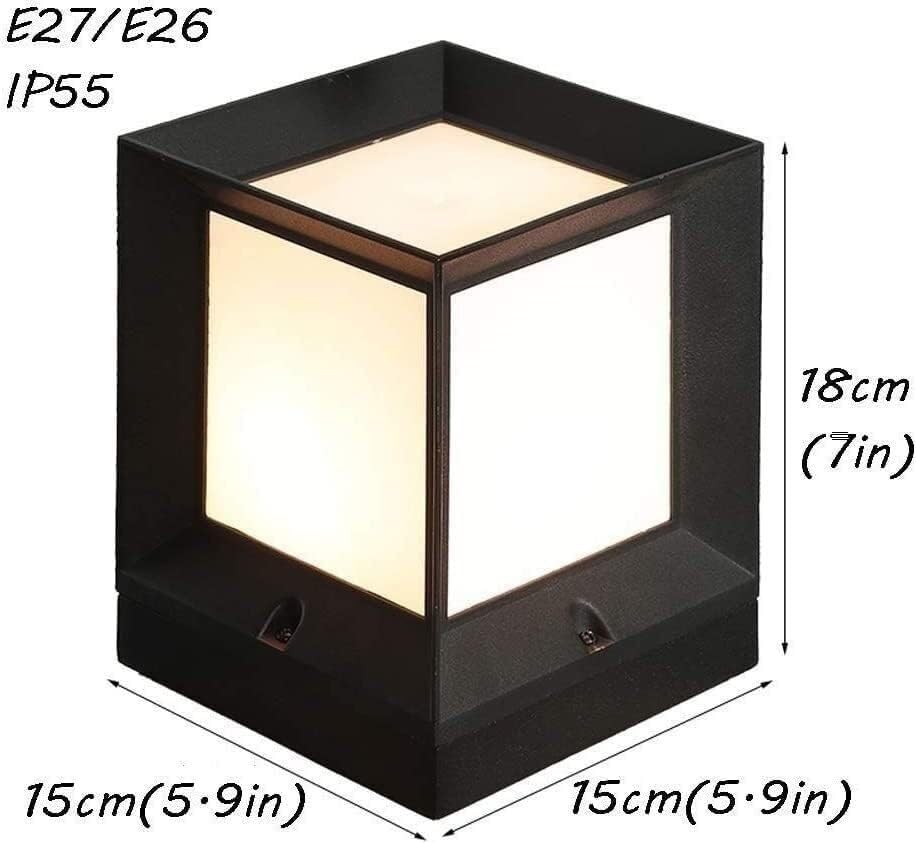 Post Light Outdoor Pillar Lamp, Classic Square Cube Modern Post Light IP55 Waterproof Rainproof Outdoor Pillar Lamp Black Aluminum Metal Patio Lights E27 Post Lantern for Garden Lawn Villa Door Fence