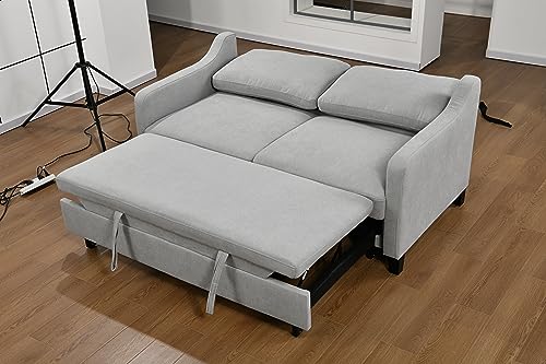 3-in-1 Upholstered Futon Sofa Loveseat Convertible Sleeper Couch Bed ,2-Seaters Sofa & Couch Soft Cushions Love Seat Daybed for Small Space Living Room Napping,Light Gray Queen Size with 2 Pillows