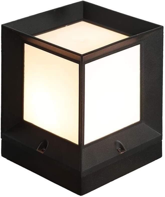 Post Light Outdoor Pillar Lamp, Classic Square Cube Modern Post Light IP55 Waterproof Rainproof Outdoor Pillar Lamp Black Aluminum Metal Patio Lights E27 Post Lantern for Garden Lawn Villa Door Fence