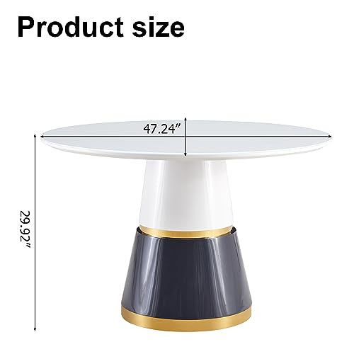 HomVent Faux Marble Pedestal Base Dining Table, 63β Contemporary Style Rectangle Kitchen Table Dining Room Table with Silver Wood U-Base for Dining Room, Living Room (Gray) (47.24β White)
