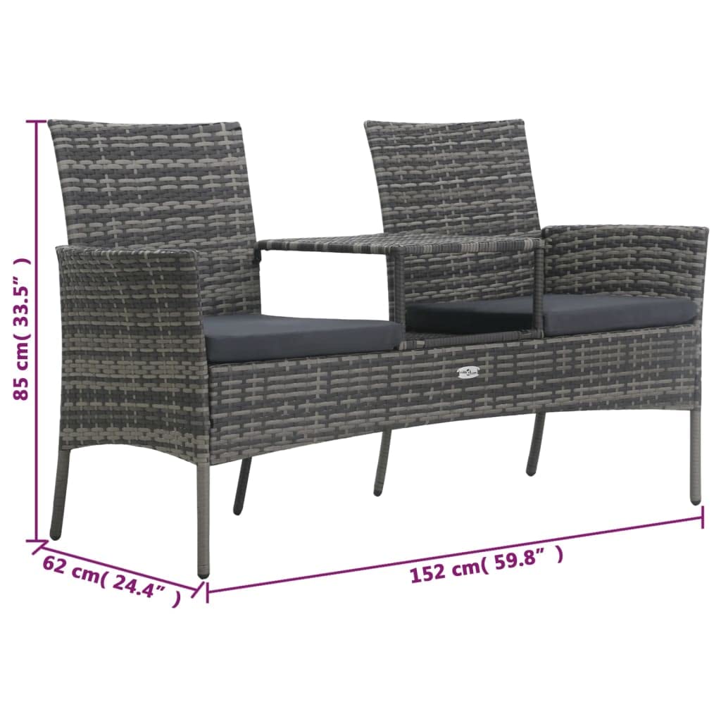 AJSEOYBS Patio Furniture Set,Outdoor Furniture,Patio Conversation Sets for Backyard, Porch, Balcony, Poolside,2-Seater Patio Sofa with Tea Table Poly Rattan Anthracite