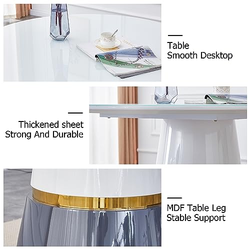HomVent Faux Marble Pedestal Base Dining Table, 63β Contemporary Style Rectangle Kitchen Table Dining Room Table with Silver Wood U-Base for Dining Room, Living Room (Gray) (47.24β White)