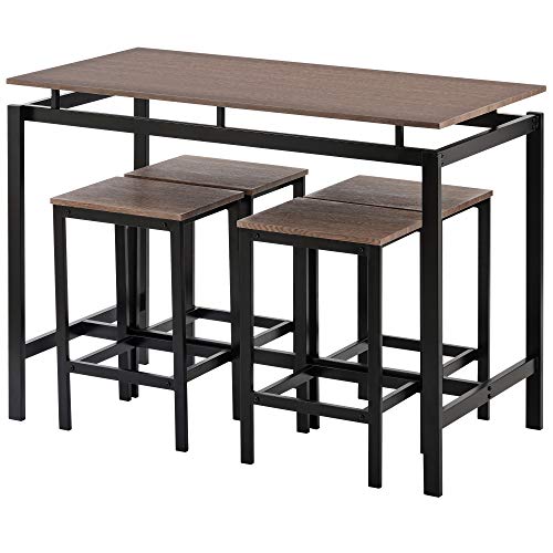 WOZNLA Room 5-Piece Industrial Counter Height Dining Set-Rustic Rectangular Table and Chairs for Kitchen-Perfect for Family Dinners and Gatherings, Dark Brown