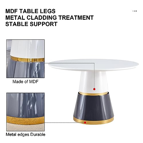 HomVent Faux Marble Pedestal Base Dining Table, 63β Contemporary Style Rectangle Kitchen Table Dining Room Table with Silver Wood U-Base for Dining Room, Living Room (Gray) (47.24β White)