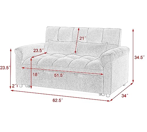 ERYE 3-in-1 Loveseat Futon Sofa Convertible Twin Bed,Love Seat W/Pull Out Sleeper Couch Bed & Reclining Backrest for RV Office Small Space Living Room Furniture Sets