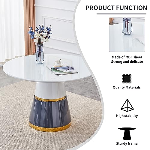 HomVent Faux Marble Pedestal Base Dining Table, 63β Contemporary Style Rectangle Kitchen Table Dining Room Table with Silver Wood U-Base for Dining Room, Living Room (Gray) (47.24β White)
