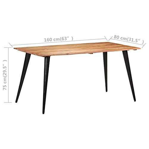 YAFF 63-Inch Dining Table, Solid Wood Dining Table with Steel Legs, Rustic Natural Finish Kitchen Desk, Easy Assembly, Natural & Black