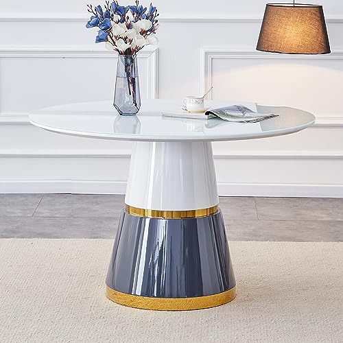 HomVent Faux Marble Pedestal Base Dining Table, 63β Contemporary Style Rectangle Kitchen Table Dining Room Table with Silver Wood U-Base for Dining Room, Living Room (Gray) (47.24β White)