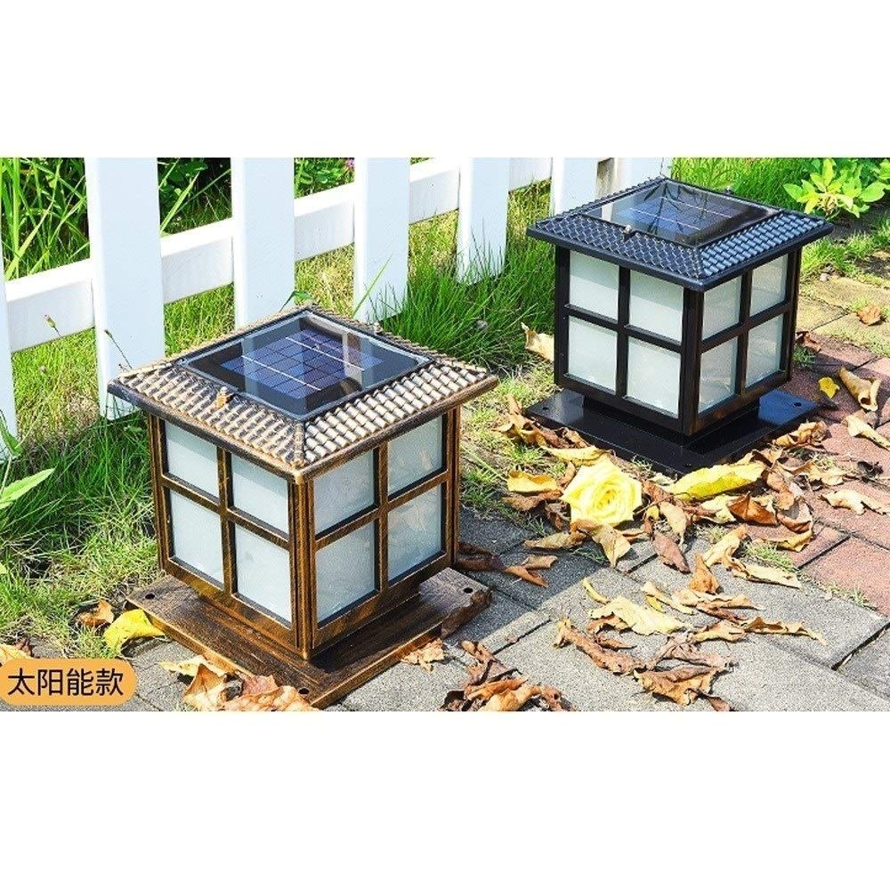 ROLTIN Creative Outdoor American Vintage Solar Pillar Lamp IP65 Aluminum Waterproof Glass Lantern LED Victorian Retro Post Light Decking Patio Garden Landscape Decoration (Bronze H
