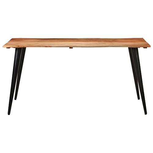 YAFF 63-Inch Dining Table, Solid Wood Dining Table with Steel Legs, Rustic Natural Finish Kitchen Desk, Easy Assembly, Natural & Black