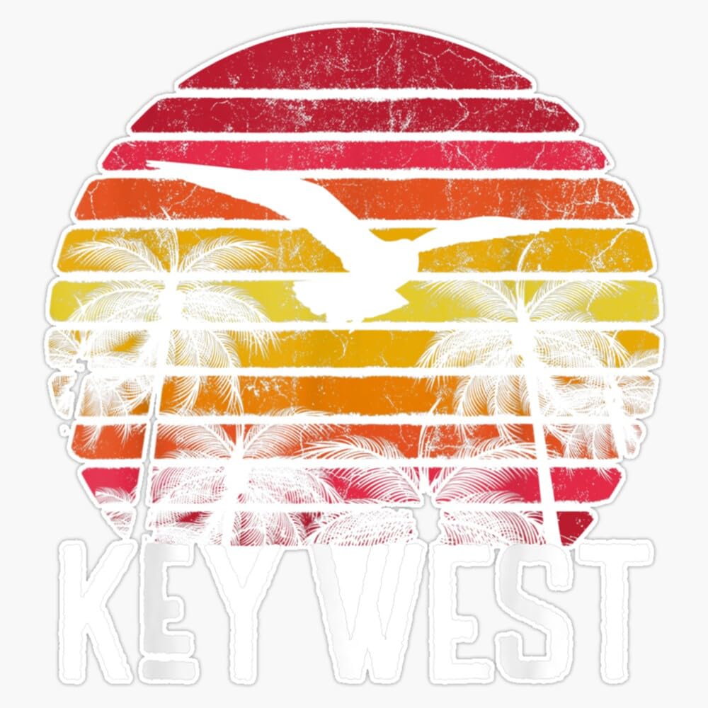 Key West Florida Vintage Retro Beach Palm Tree Surf Sunset Sticker Vinyl Waterproof Sticker Decal Car Laptop Wall Window Bumper Sticker 5"