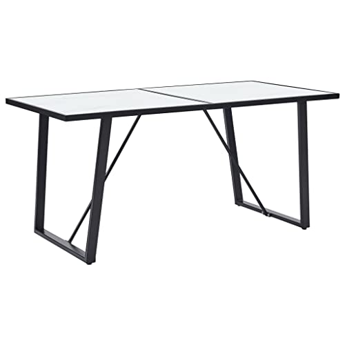 YPWRENH Kitchen End Table Casual Tables Dining Table White 63"x31.5"x29.5" Tempered Glass for Dining Room, Kitchen or Living Room