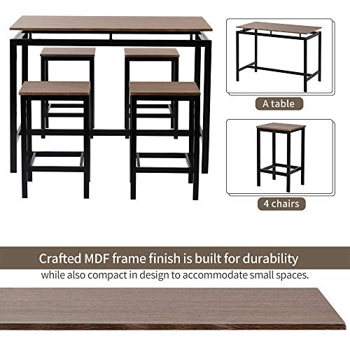 WOZNLA Room 5-Piece Industrial Counter Height Dining Set-Rustic Rectangular Table and Chairs for Kitchen-Perfect for Family Dinners and Gatherings, Dark Brown