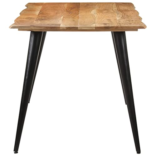 YAFF 63-Inch Dining Table, Solid Wood Dining Table with Steel Legs, Rustic Natural Finish Kitchen Desk, Easy Assembly, Natural & Black