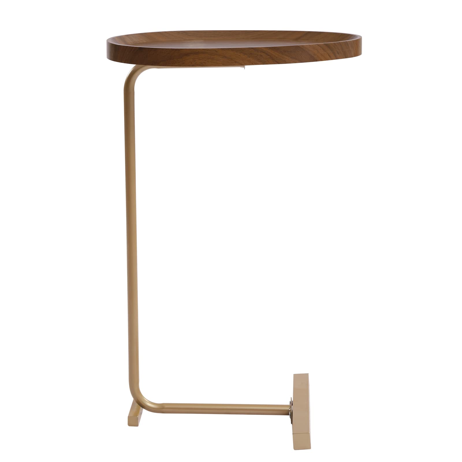 C-Shaped End Table, Small Side End Table for Sofa, Snack Drink TV Tray, Couch Table for Living Room Bedroom, Bedside, Modern Simplicity, Metal and Wood