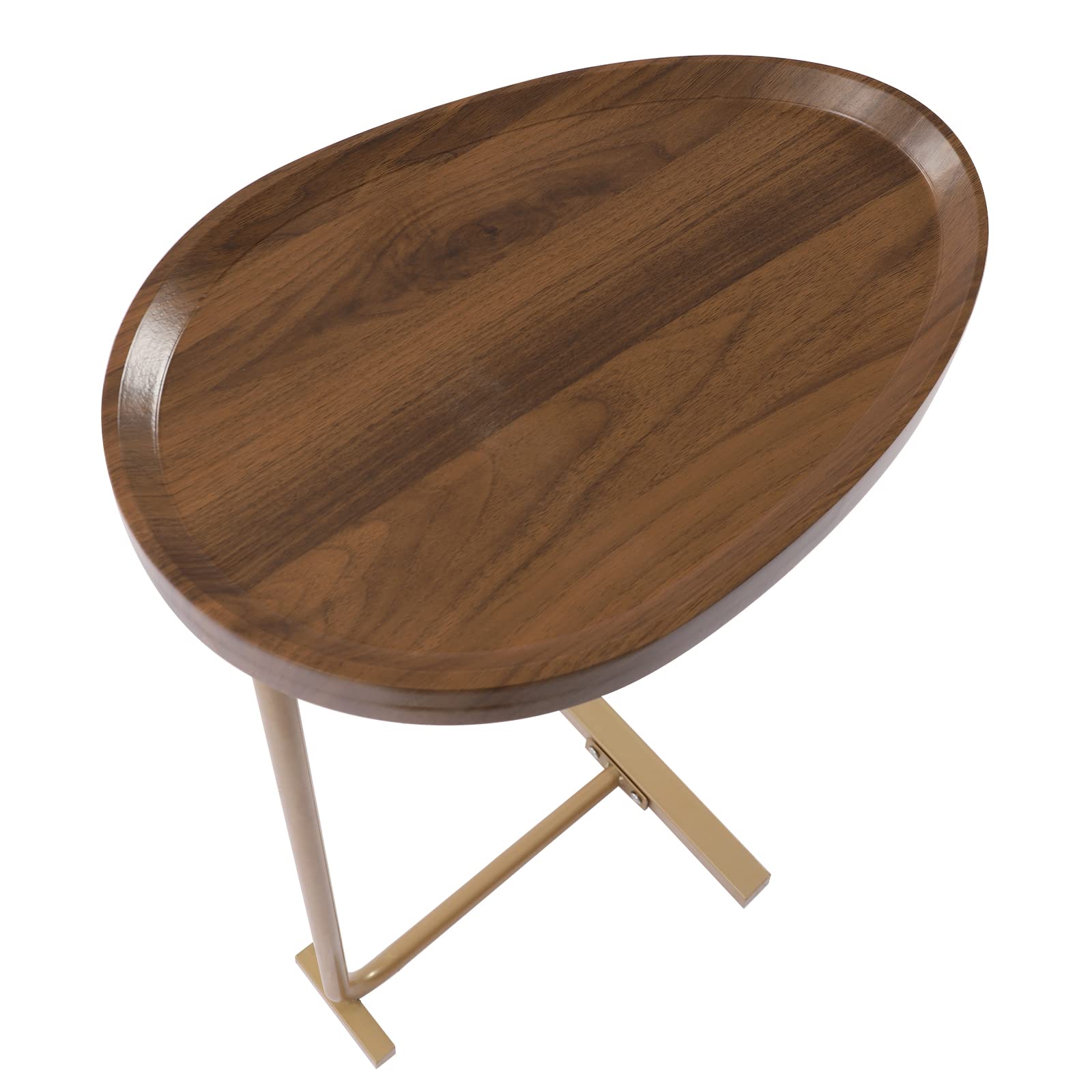 C-Shaped End Table, Small Side End Table for Sofa, Snack Drink TV Tray, Couch Table for Living Room Bedroom, Bedside, Modern Simplicity, Metal and Wood