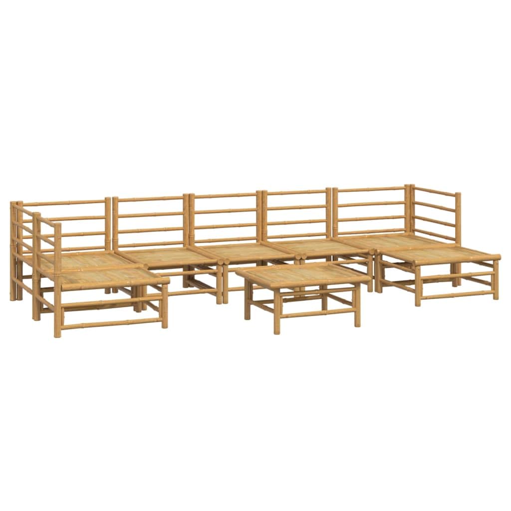 vidaXL 8-Piece Bamboo Outdoor Patio Lounge Set with Light Gray Cushions - Modular Design, Comfortable Seat Experience, Practical Table