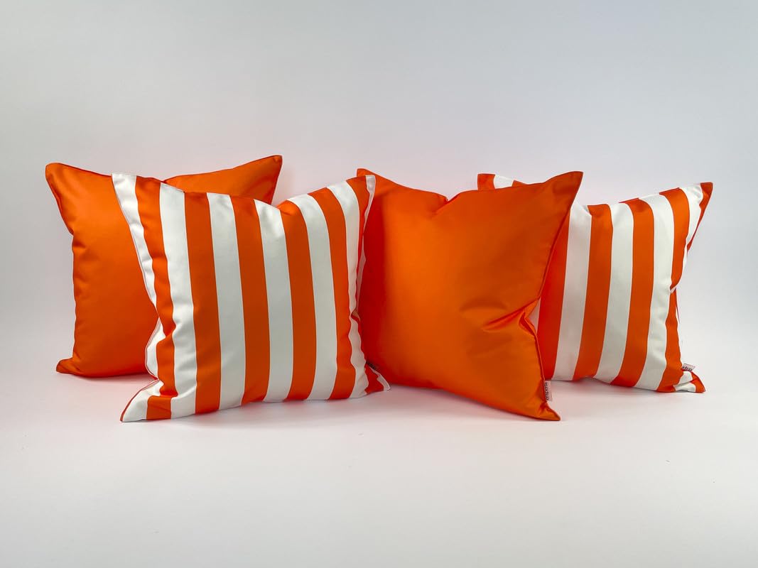 Ensperta Pack of 2 Outdoor 20''x20'' Solid Waterproof Orange Throw Pillow Covers Decorative Square Patio Pillows for Patio Furniture