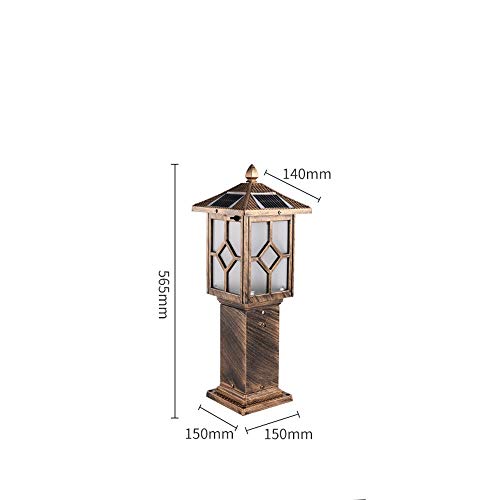 European Retro Solar Pillar Light Column Lamp Post Lamp Aluminum Metal Outdoor Glass Lantern LED Street Light for Villa Community Park School Courtyard Lawn Decoration