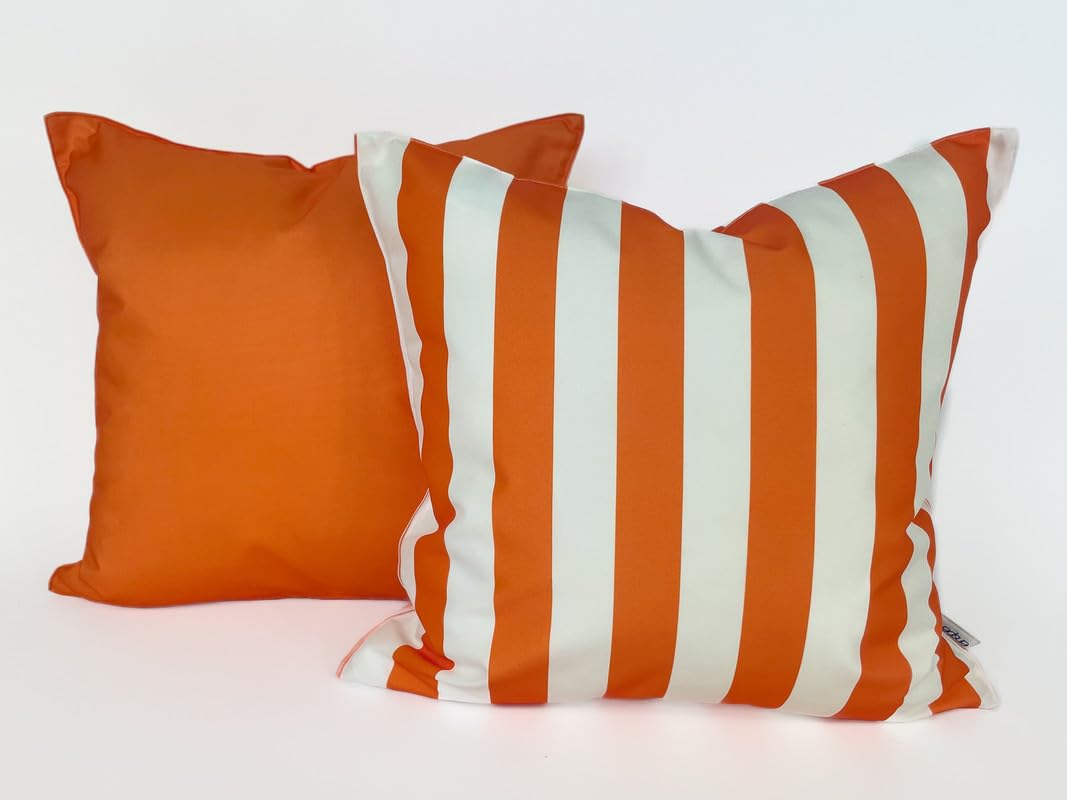 Ensperta Pack of 2 Outdoor 20''x20'' Solid Waterproof Orange Throw Pillow Covers Decorative Square Patio Pillows for Patio Furniture