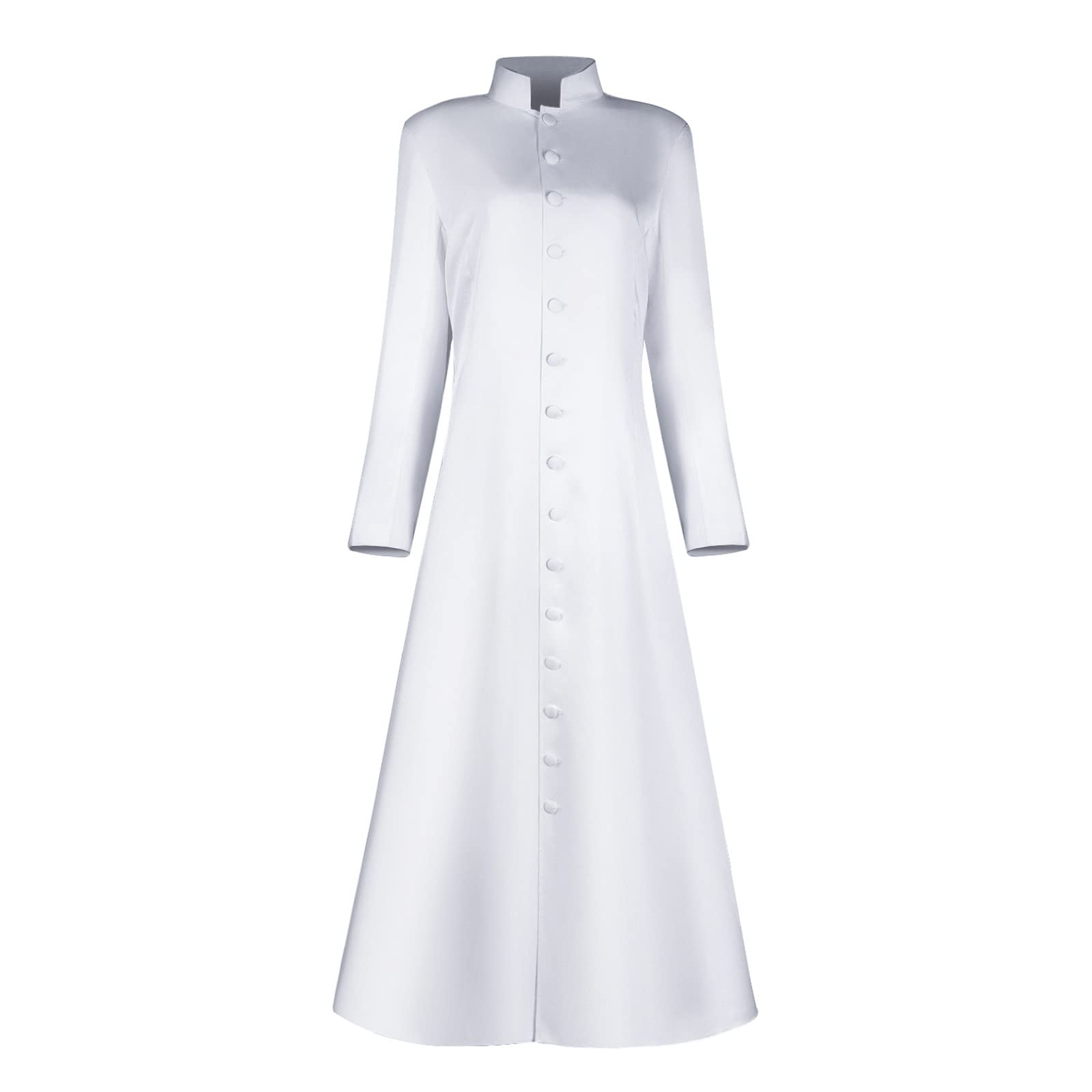 Guoxxzi Women's Cassock Choir Cassock Minister Robe Clergy Pulpit Liturgical Vestment Preacher Church Robe with Buttons White