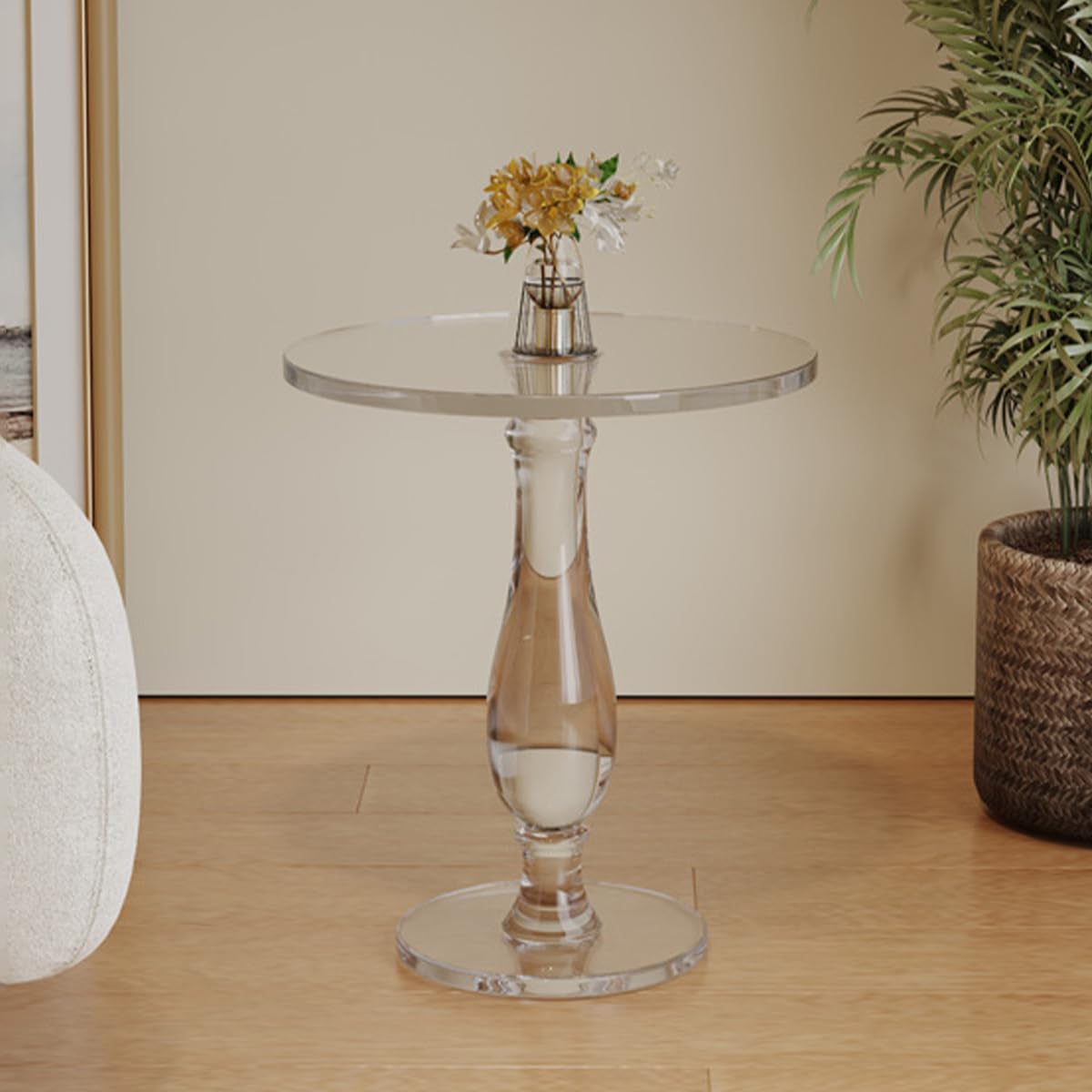 Gdrasuya10 Clear Acrylic Side Table End Table, Acrylic Pedestal End Table Small Accent Table with Solid Base Drink Table for Small Space Living Room, Bedroom, Balcony (14 inch)