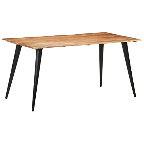 YAFF 63-Inch Dining Table, Solid Wood Dining Table with Steel Legs, Rustic Natural Finish Kitchen Desk, Easy Assembly, Natural & Black