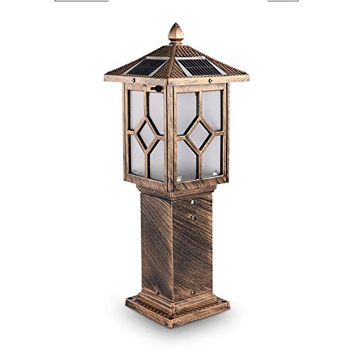 European Retro Solar Pillar Light Column Lamp Post Lamp Aluminum Metal Outdoor Glass Lantern LED Street Light for Villa Community Park School Courtyard Lawn Decoration