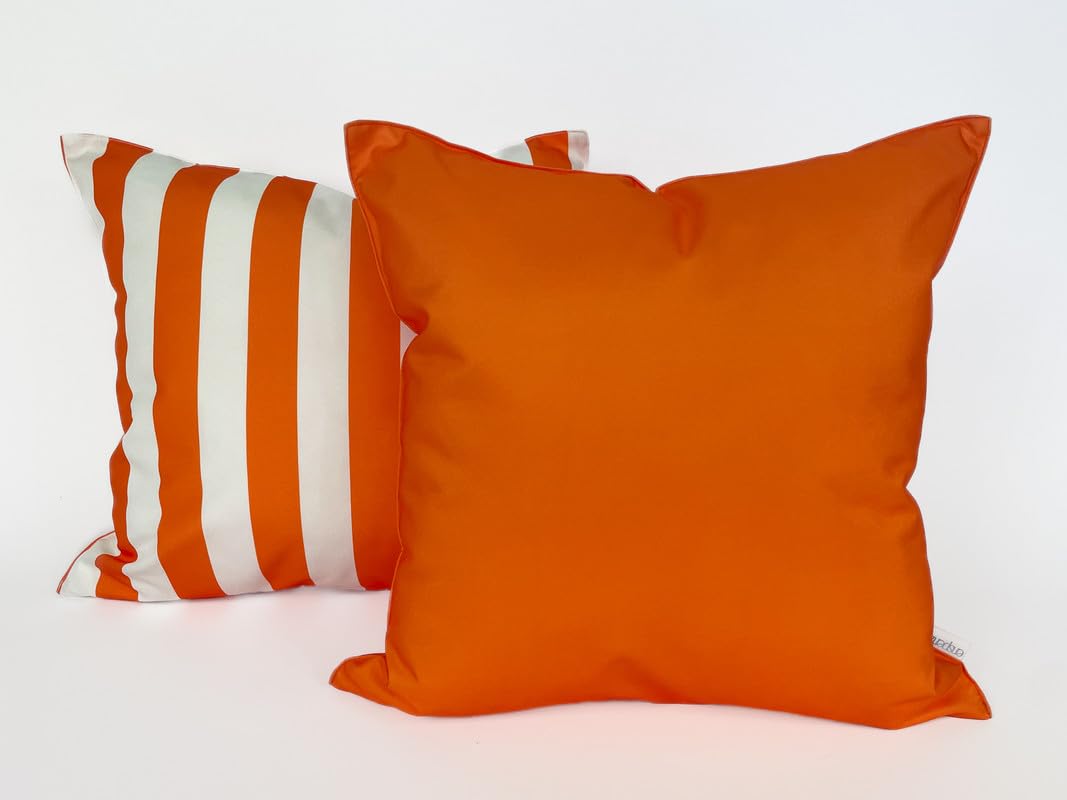Ensperta Pack of 2 Outdoor 20''x20'' Solid Waterproof Orange Throw Pillow Covers Decorative Square Patio Pillows for Patio Furniture